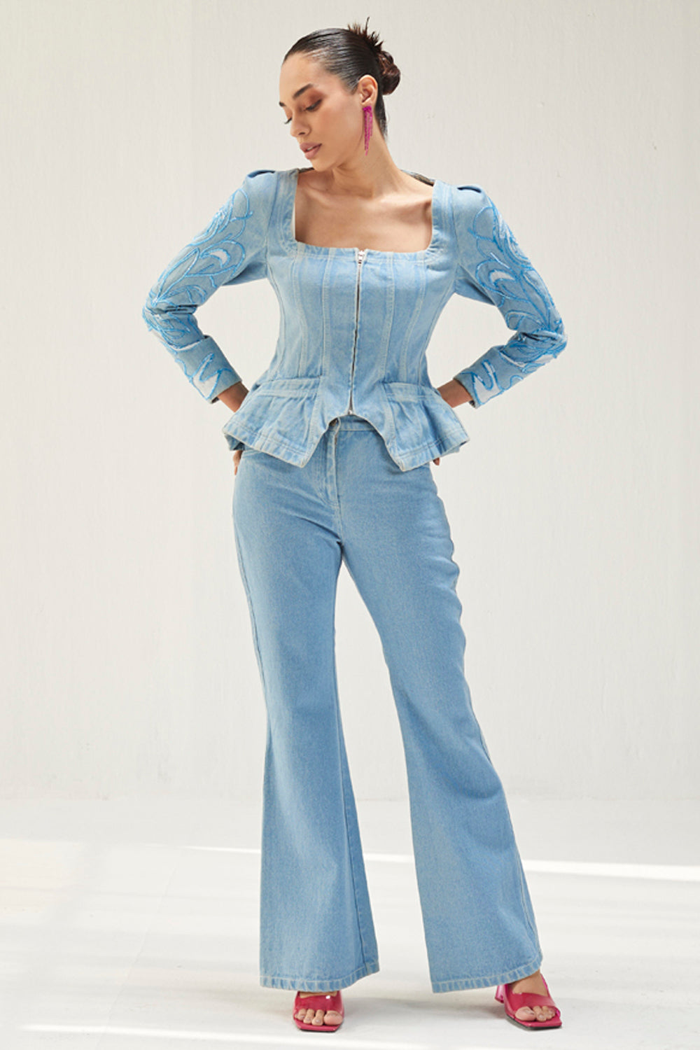 Light Denim Embellished Jacket Set – House Of Exotique